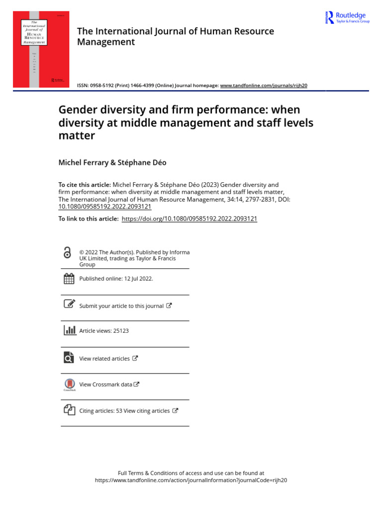 Gender Diversity and Firm Performance When Diversity at Middle ...