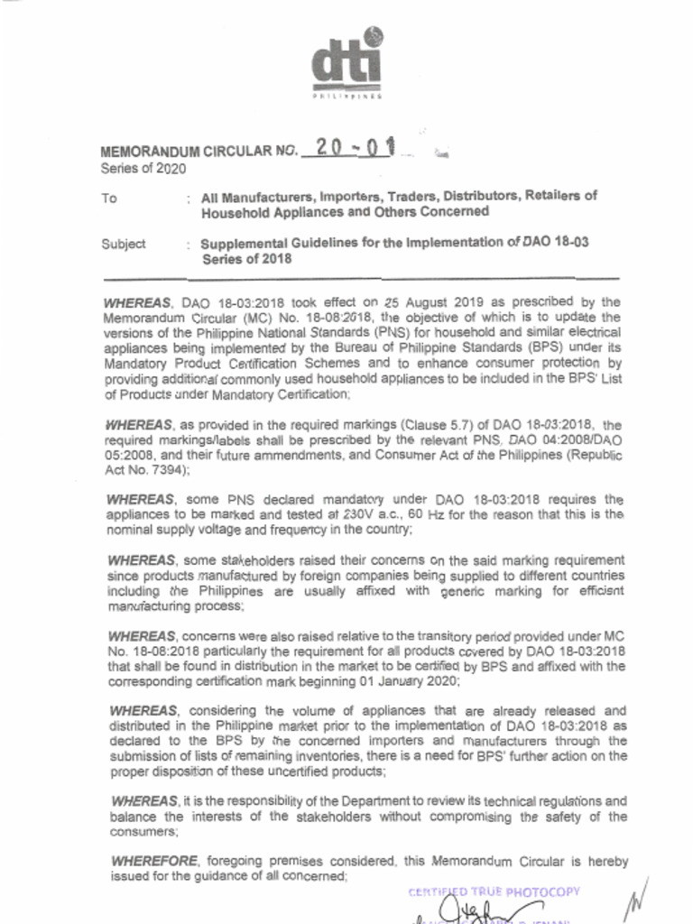 Memorandum Circular No. 20-01_Supplemental Guidelines for DAO 18-03 ...
