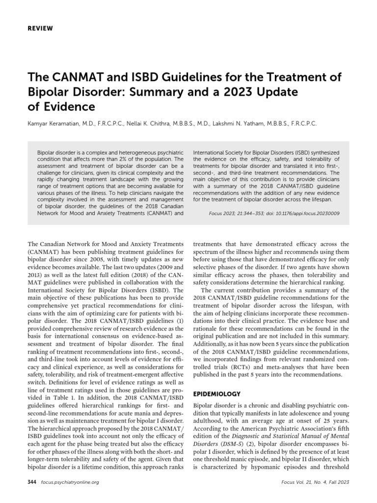 The CANMAT and ISBD Guidelines For The Treatment of Bipolar Disorder ...