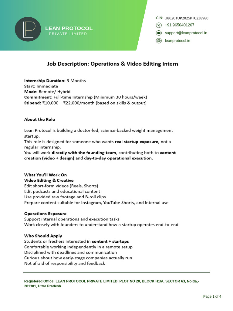 Video Editing and Operations Intern | PDF | Startup Company | Small ...
