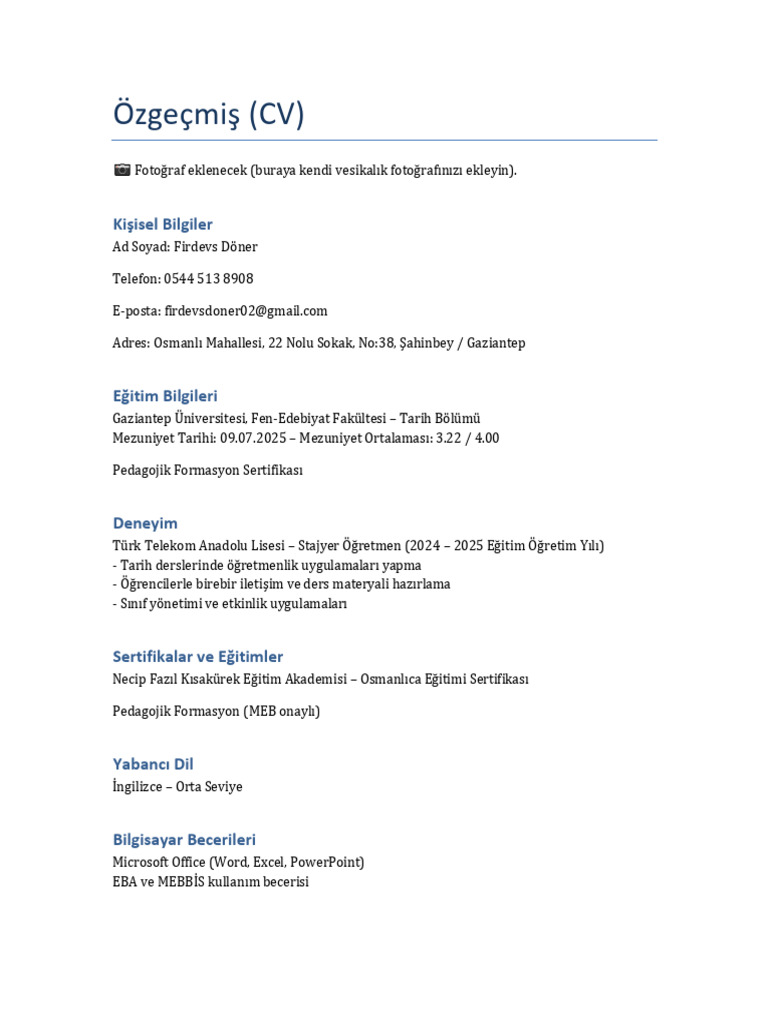 Firdevs Doner CV | PDF