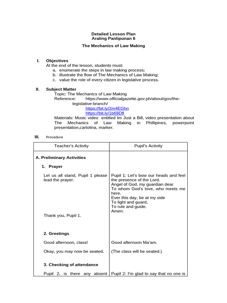 Lesson Plan Mechanics of Law Making | PDF | Bill (Law) | United States ...