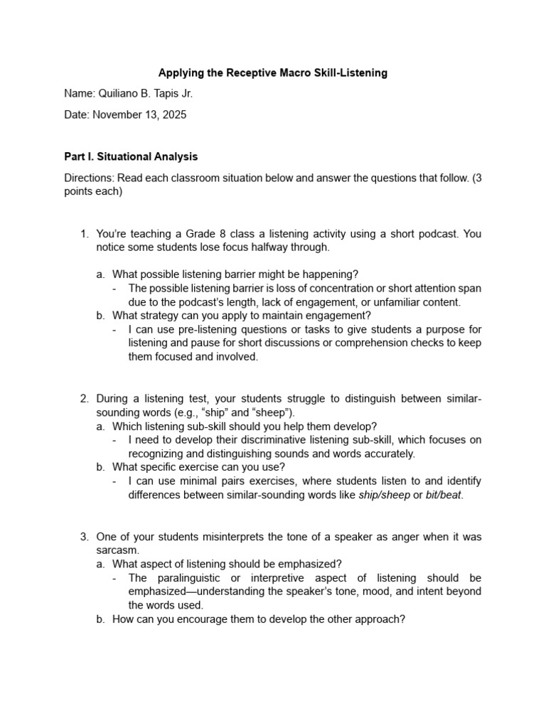 Applying The Receptive Macro Skill | PDF | Reading Comprehension | Learning