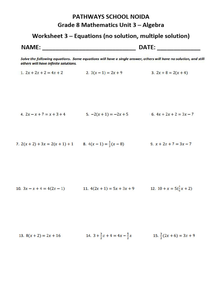 Worksheet 2 - Equations With No Solution | PDF