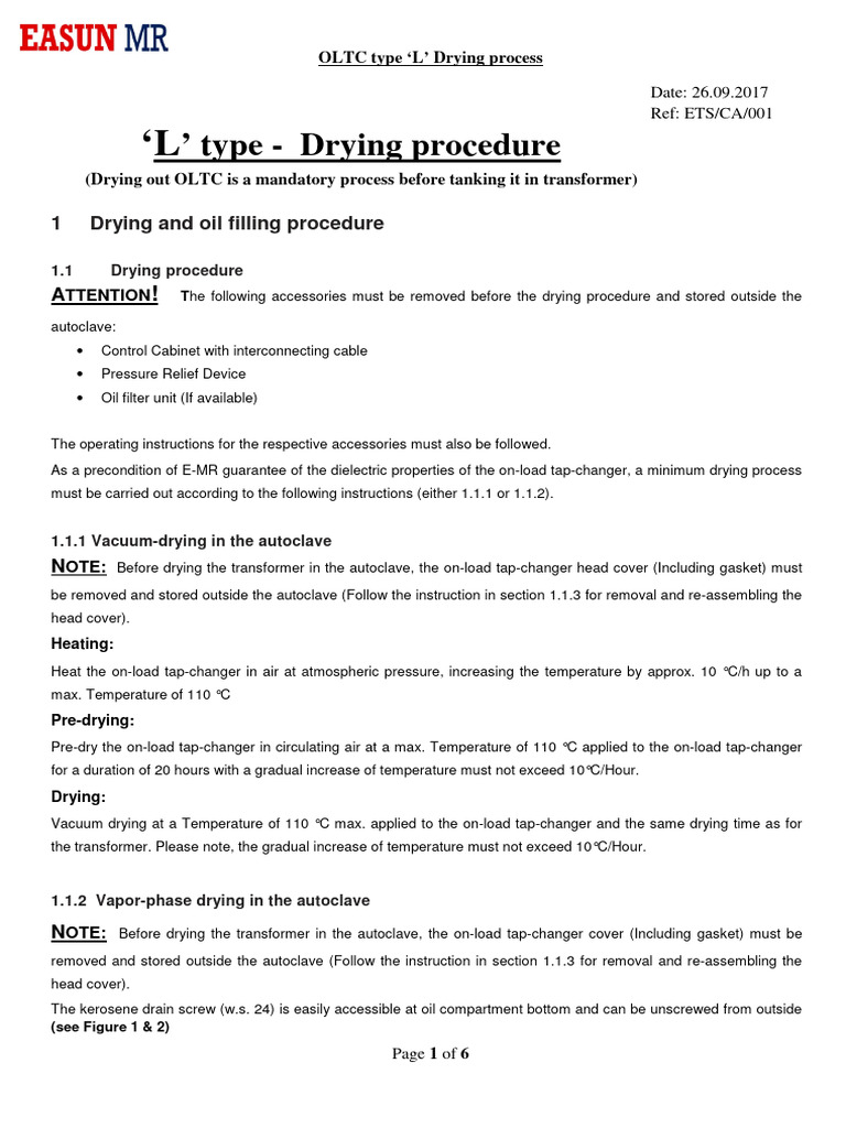 L Type OLTC Drying Procedure | PDF | Kerosene | Screw
