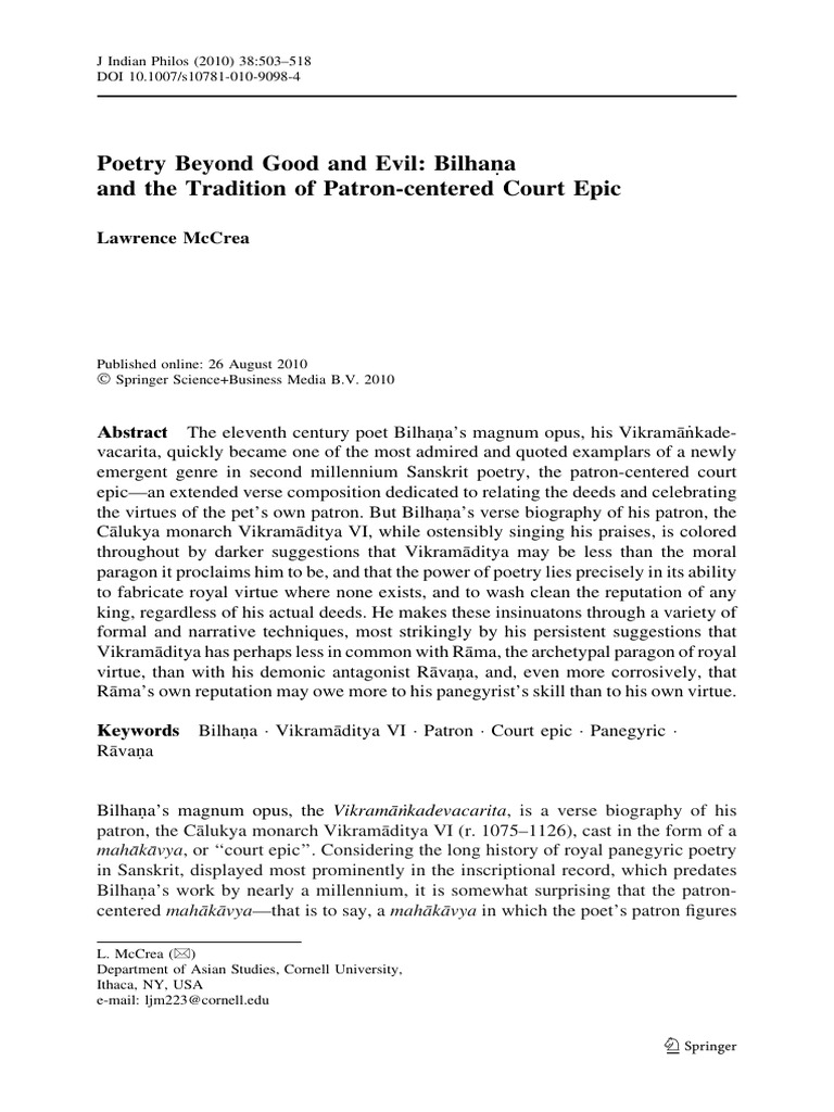 Poetry Beyond Good and Evil - Bilhana and the Tradition of Patron ...