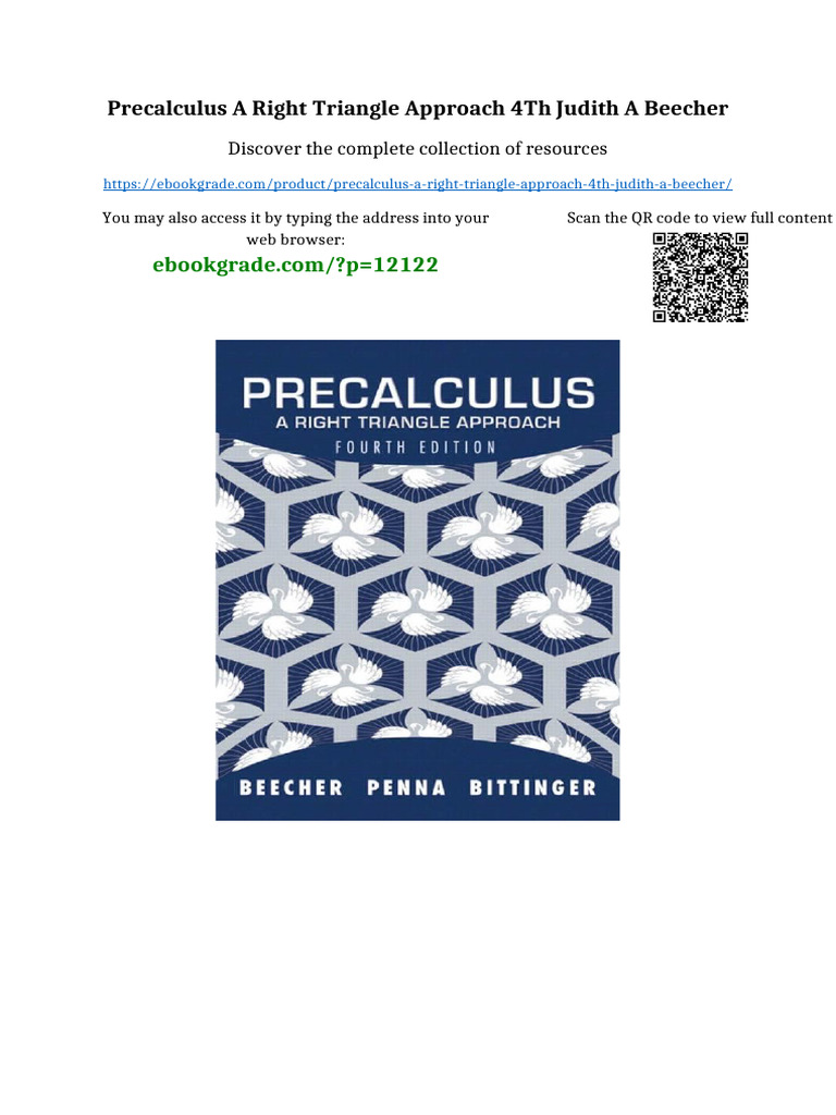 Precalculus A Right Triangle Approach 4th Judith A Beecher No Waiting ...