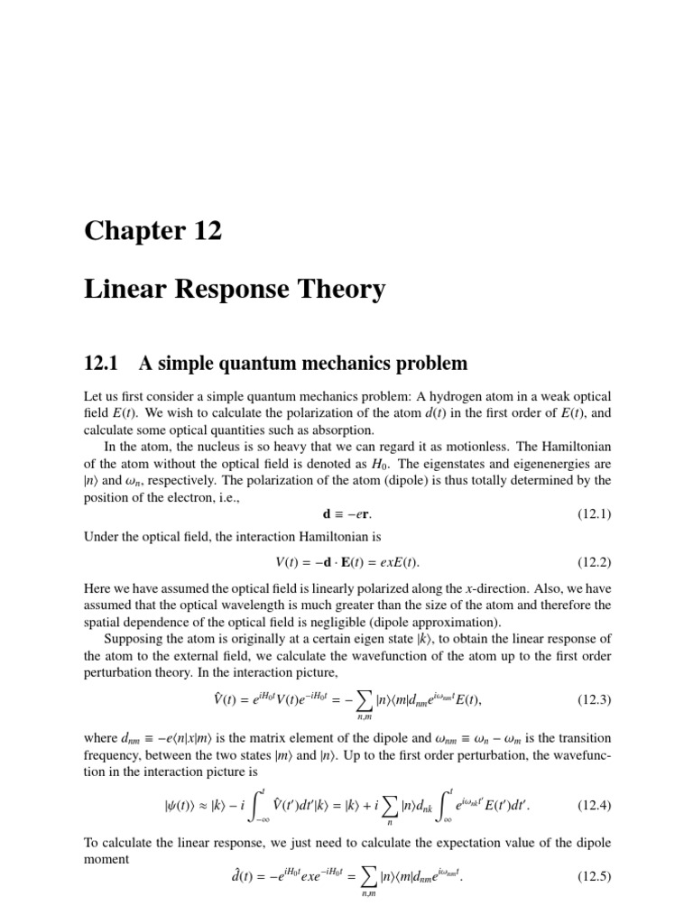 Linear Response Theory | PDF | Perturbation Theory (Quantum Mechanics ...