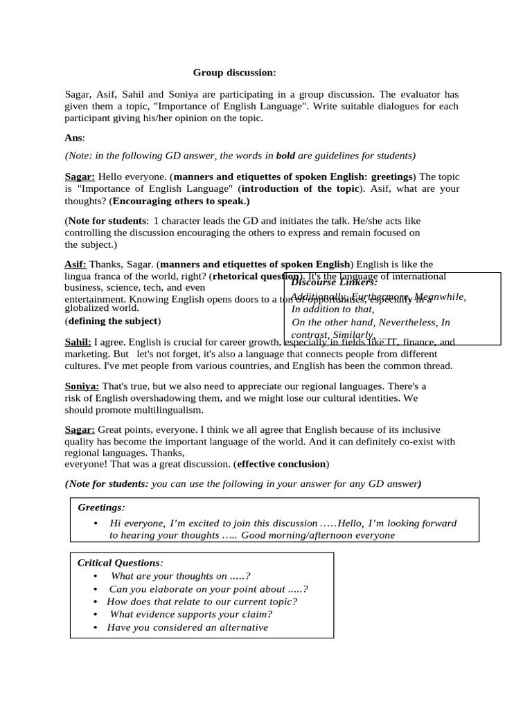 3 Group Discussion Q 4 a III | PDF | English Language | Communication