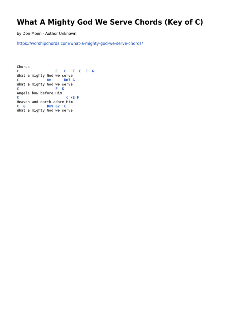 What A Mighty God We Serve Chords Key C 50416 | PDF
