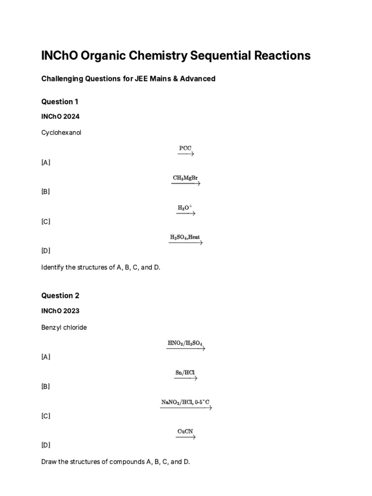 INChO Sequential Reactions | PDF | Organic Chemistry | Chemistry