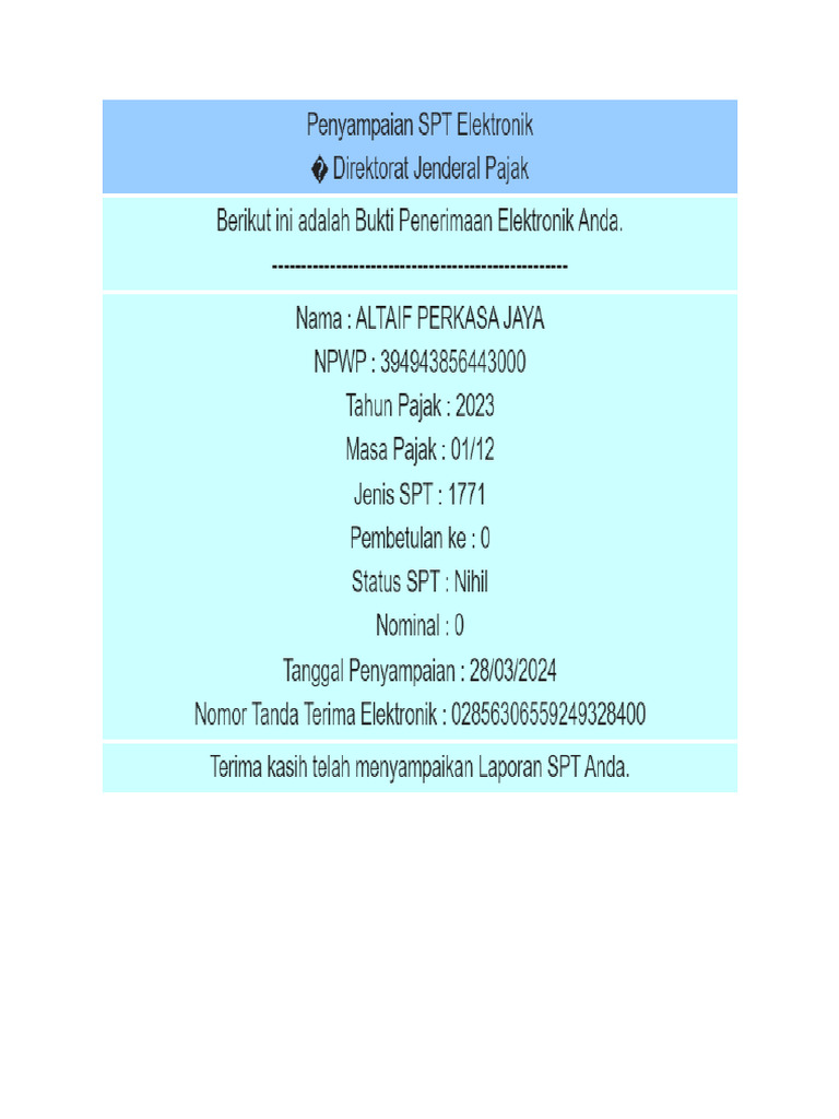 Laporan SPT 2023 | PDF