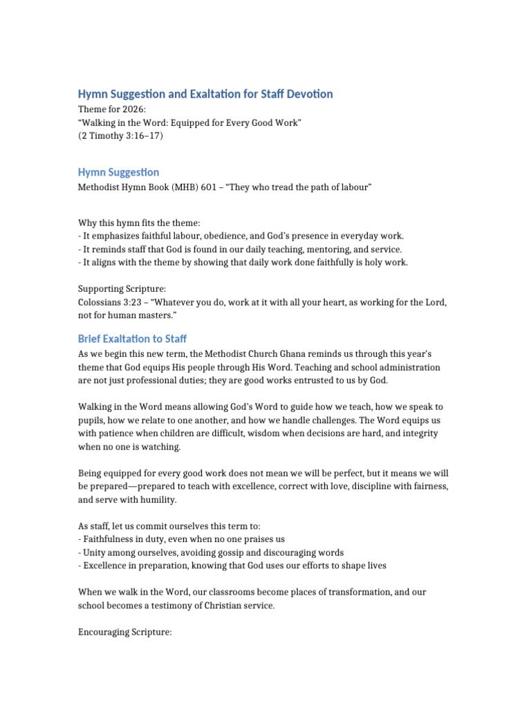 Staff Devotion Theme 2026 | PDF | God In Christianity