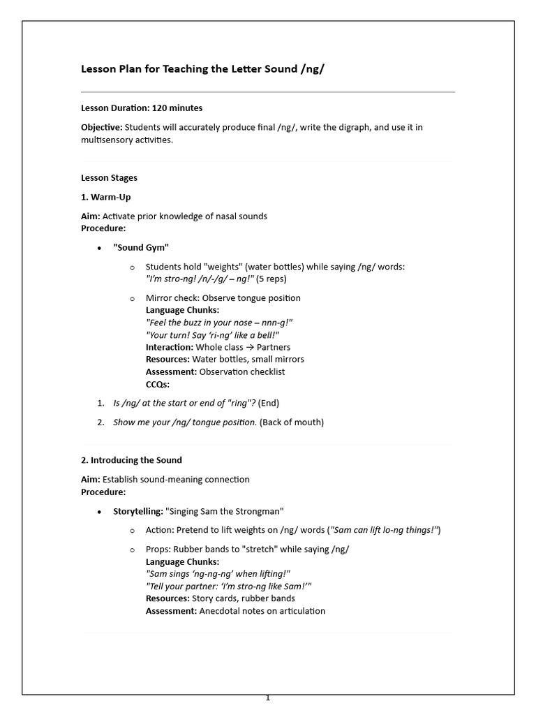 3. Lesson Plan Letter Sound Ng | PDF | Human Communication | Linguistics
