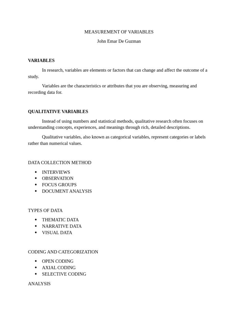 Measurement of Variables | PDF | Validity (Statistics) | Level Of ...