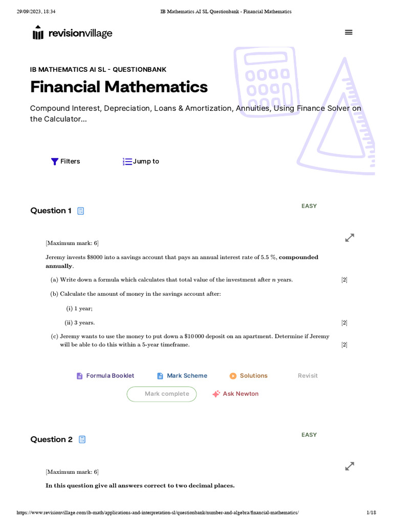 IB Mathematics AI SL Questionbank - Financial Mathematics | PDF ...