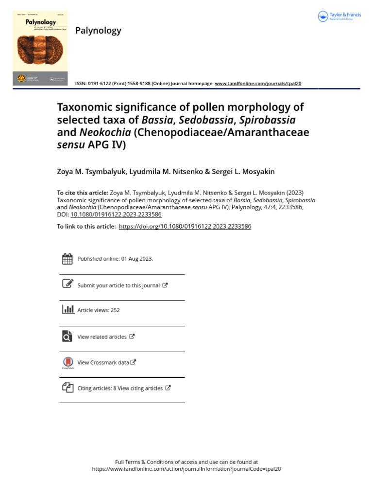 Taxonomic Significance of Pollen Morphology of Selected Taxa of Bassia ...