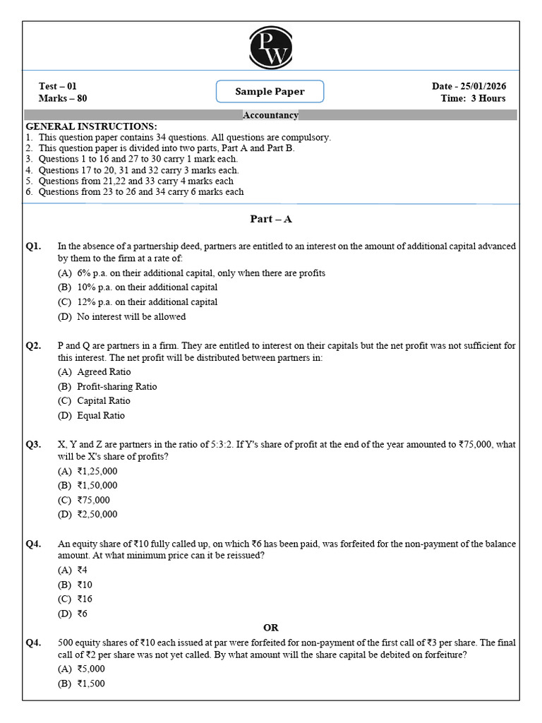 Sample Paper Accountancy | PDF | Balance Sheet | Revenue