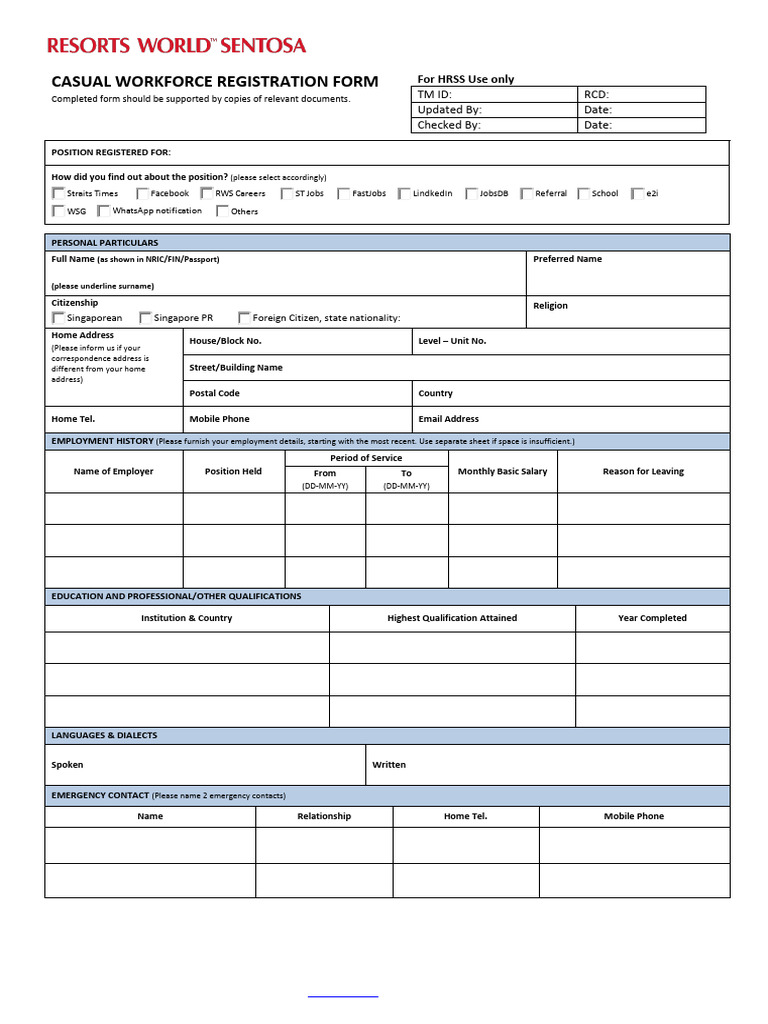 Casual Workforce Registration Form | PDF