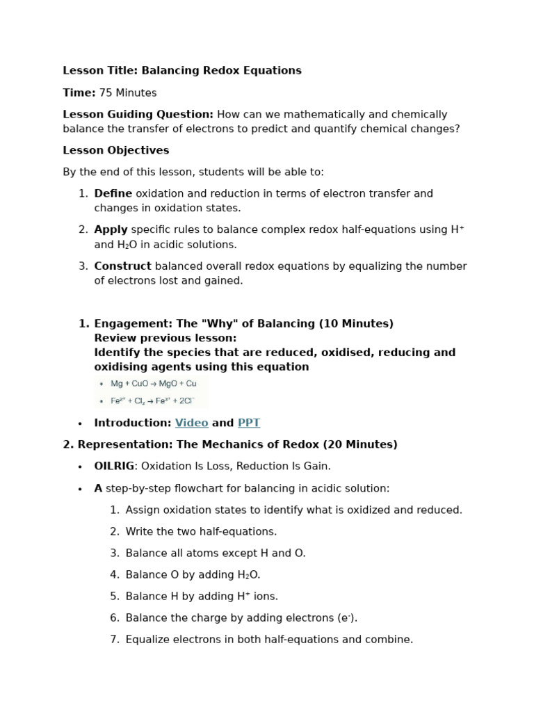 Balancing Redox Equations | PDF