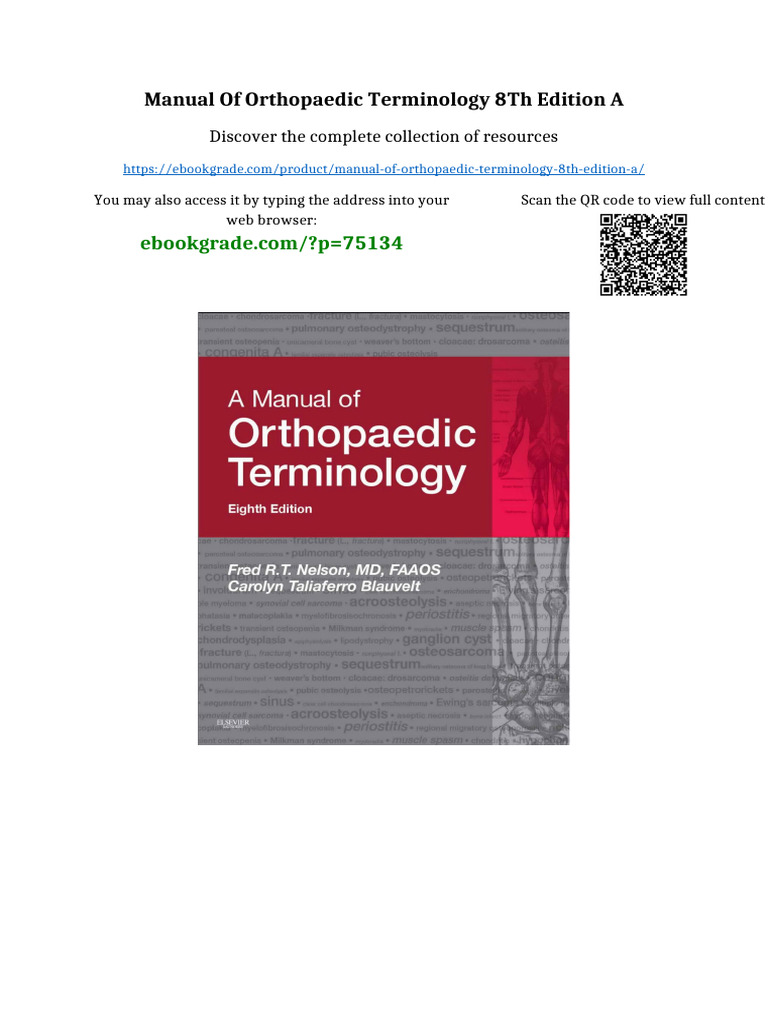 Manual of Orthopaedic Terminology 8th Edition A Full Chapters Included ...