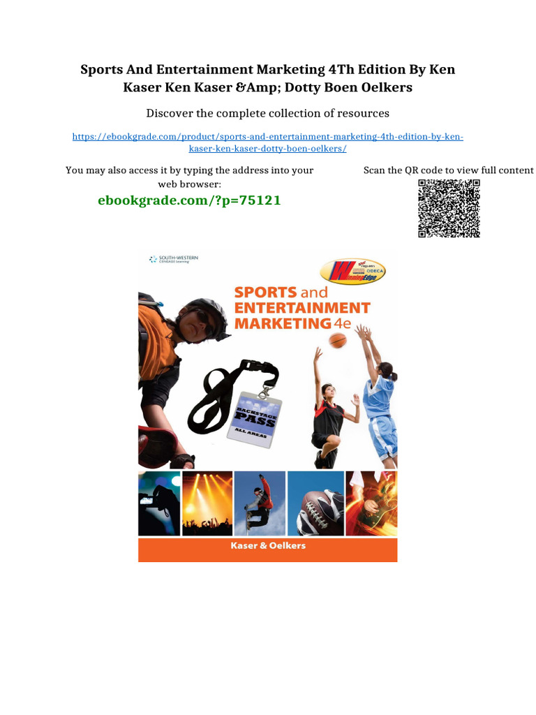 Sports and Entertainment Marketing 4th Edition by Ken Kaser Ken Kaser ...