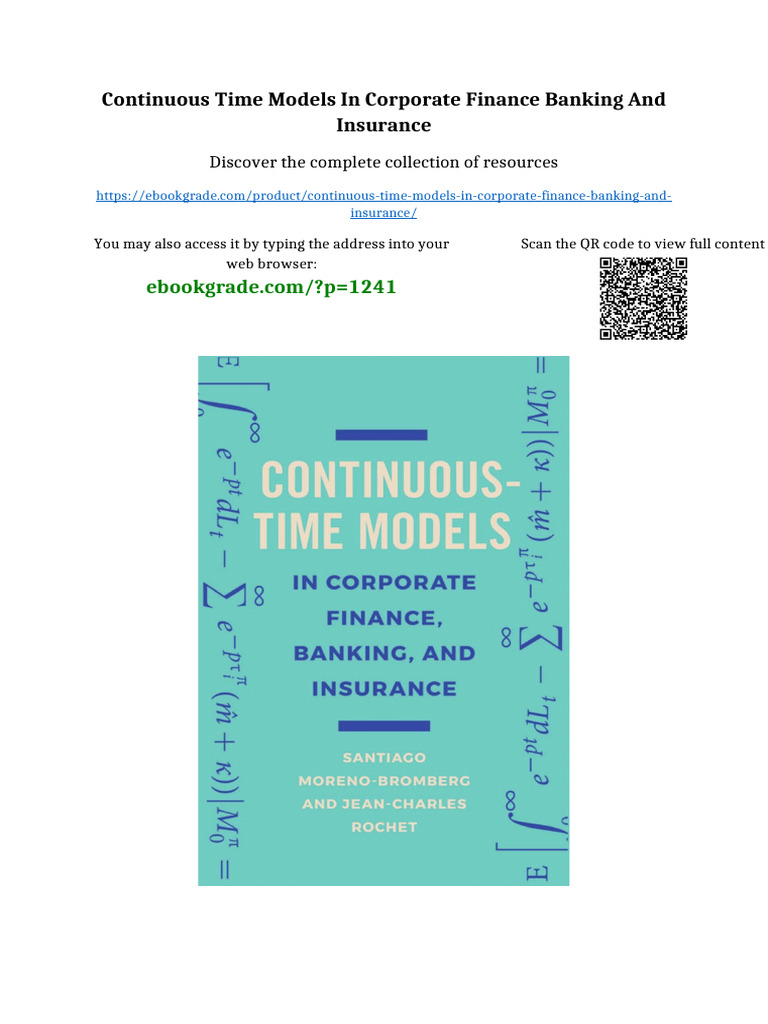 Continuous Time Models in Corporate Finance Banking and Insurance Ready ...
