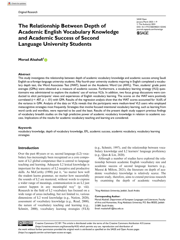 The Relationship Between Depth of Academic English Vocabulary Knowledge ...