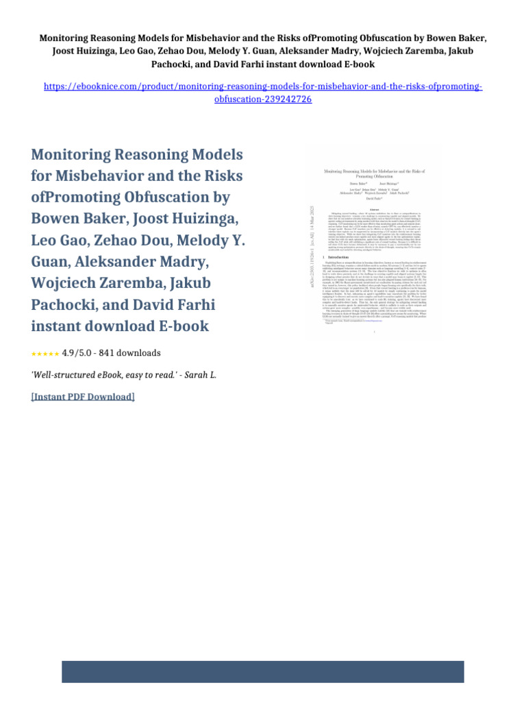 Monitoring Reasoning Models for Misbehavior and the Risks ofPromoting ...