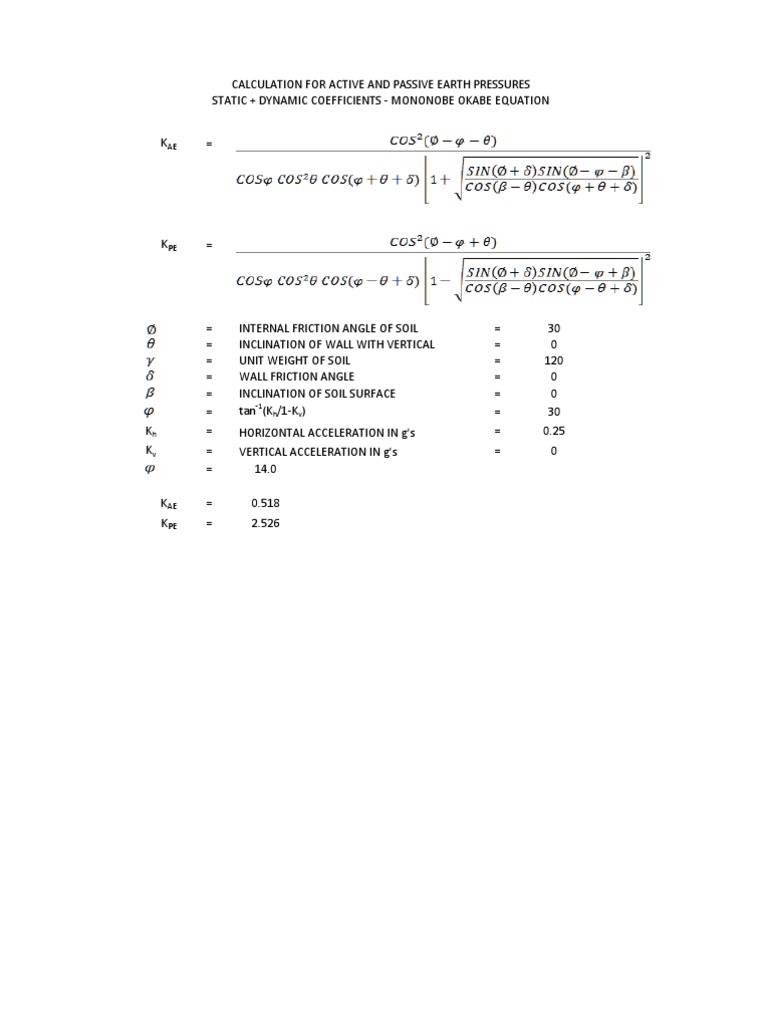 Mononobe Okabe Equation | PDF | Friction | Motion (Physics)