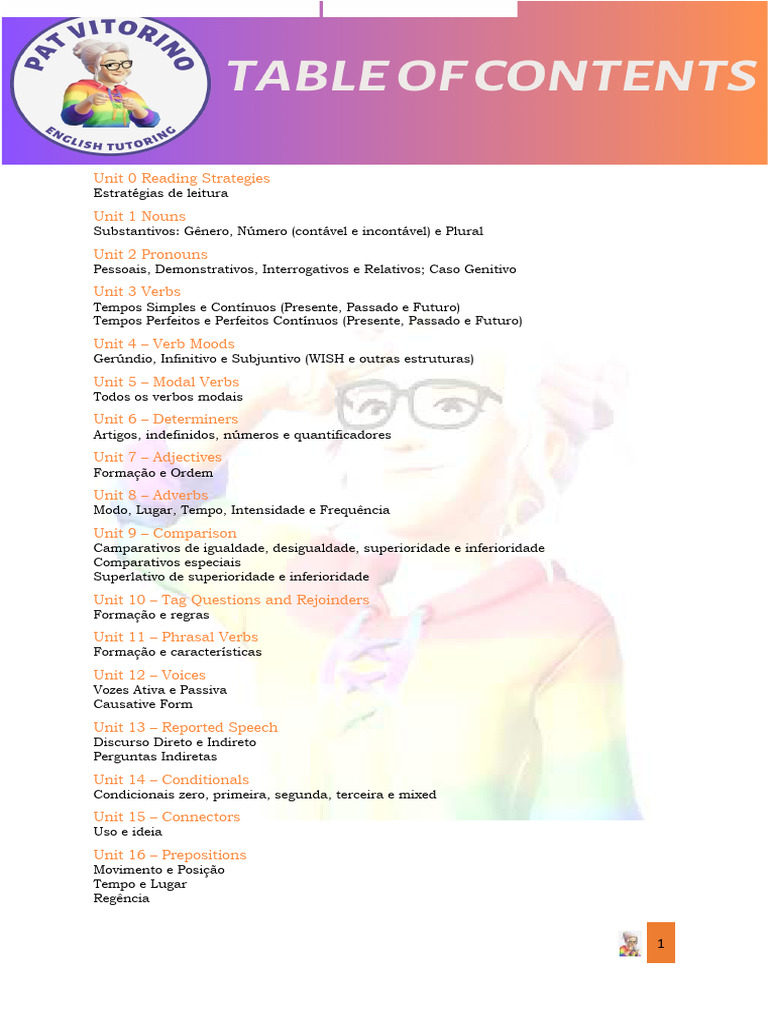 Table+of+Contents+ +English+Tutoring+ +Pat+Vitorino | PDF