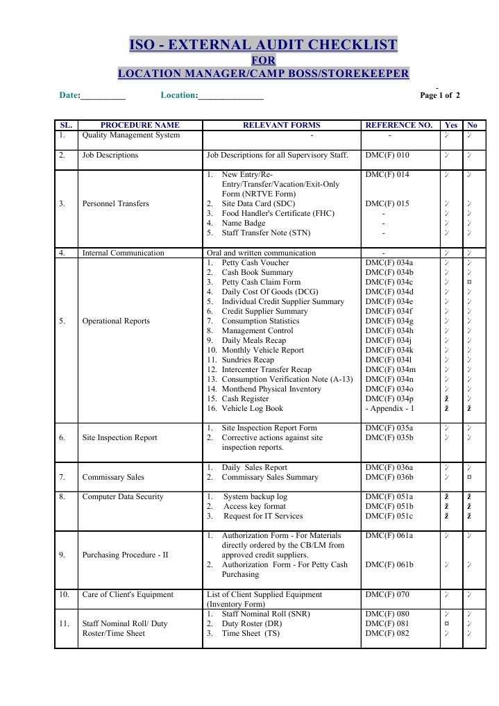 ISO External Audit Checklist Template | PDF | Business | Business (General)