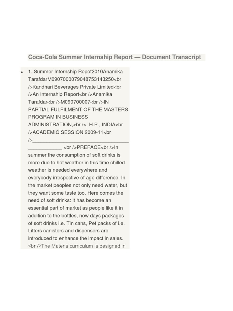 Sample Report Coke | PDF | Coca Cola | The Coca Cola Company