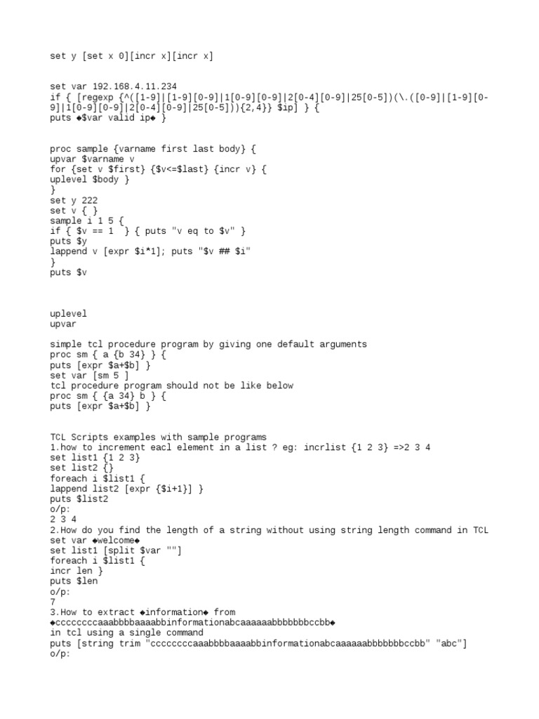 TCL Questions | PDF | Programming Paradigms | Notation