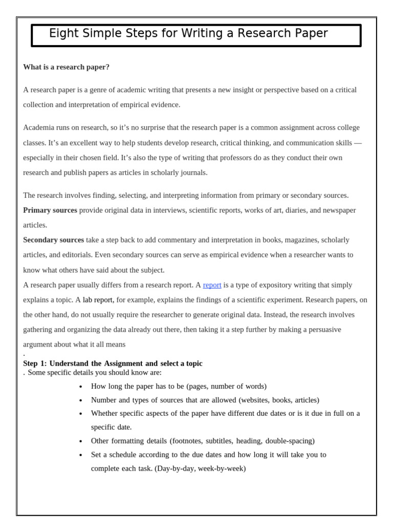 Eight Simple Steps for Writing a Research Paper | PDF | Academic ...