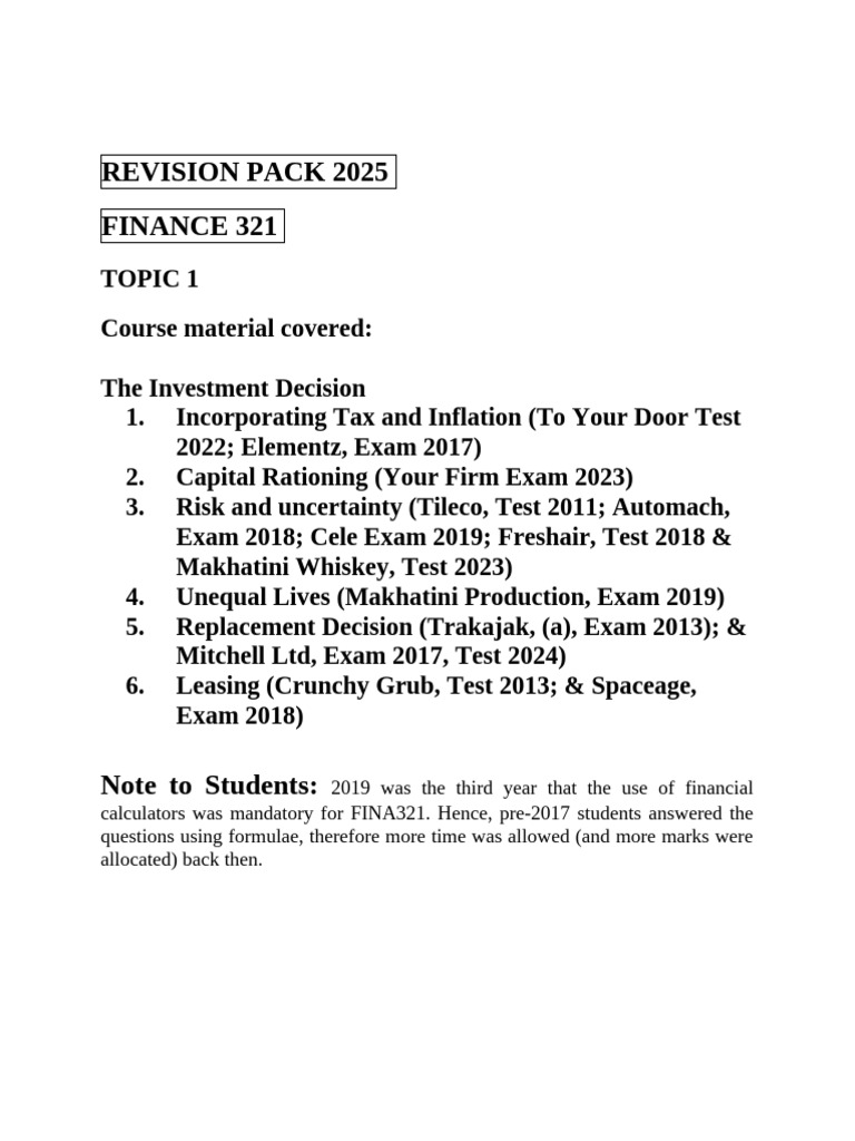 Topic 1 - Revision Pack - 2025 | PDF | Net Present Value | Capital ...