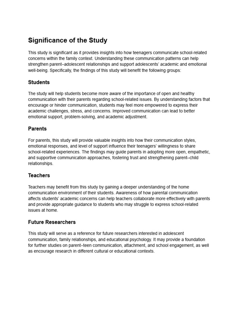 Significance of the Study | PDF