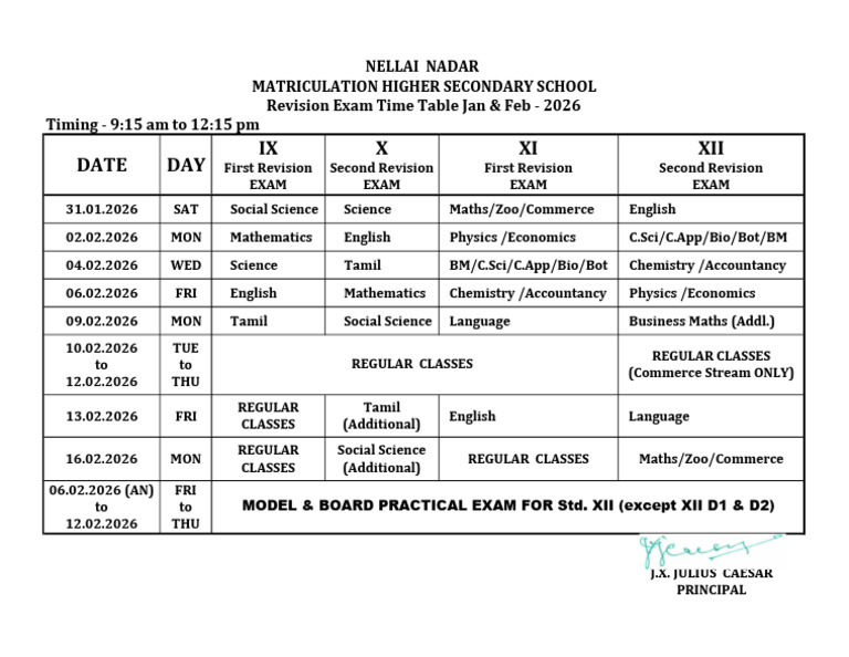 STD IX To XII - Revision Exam - Timetable | PDF