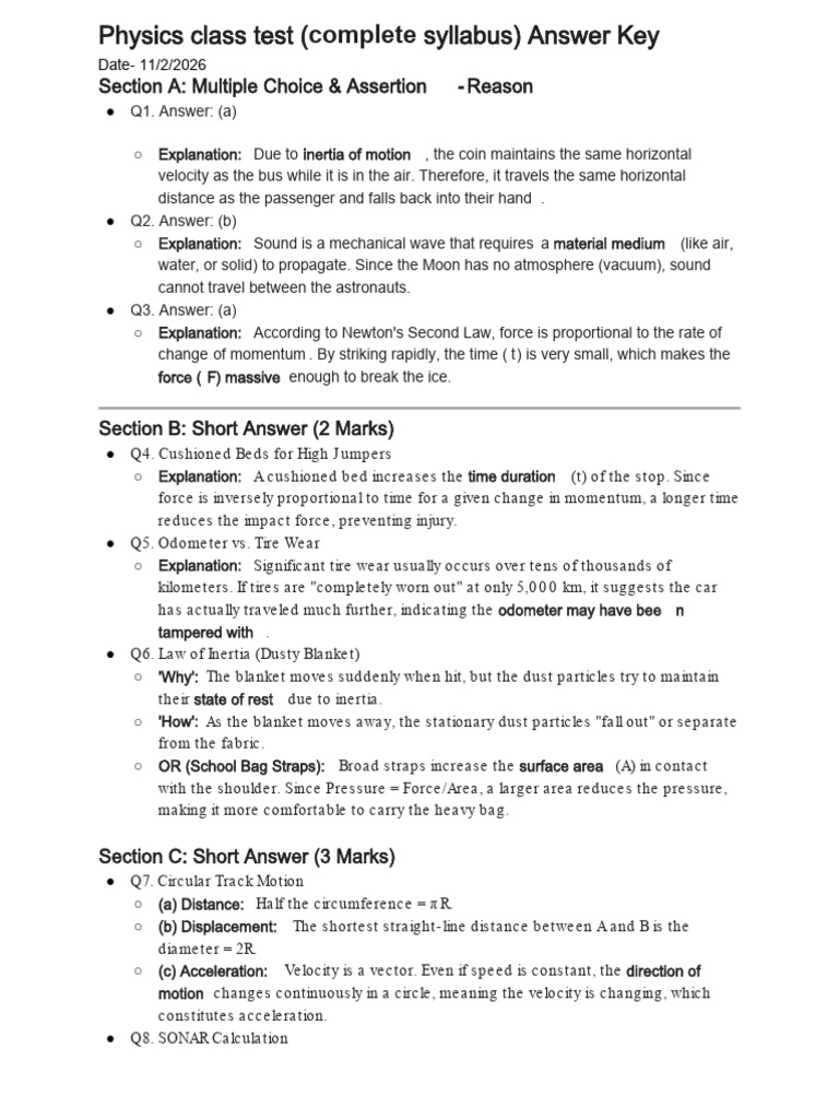 Physics Answer Key With Explanations | PDF | Force | Quantity