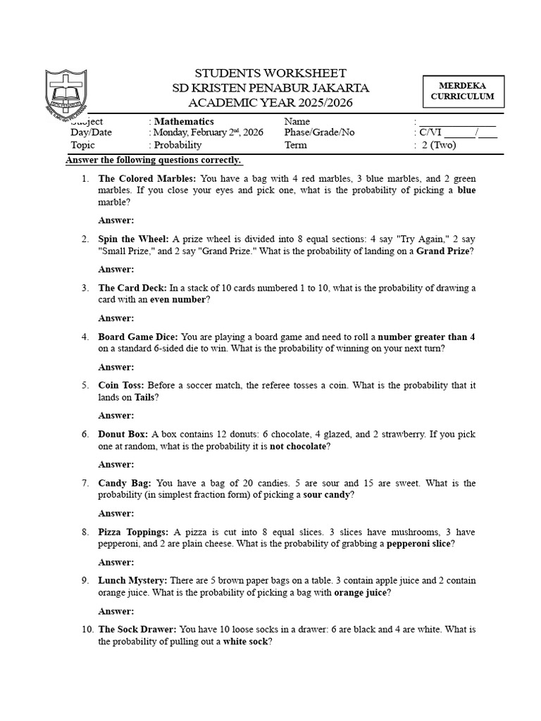 Worksheet 2 Probability | PDF | Probability