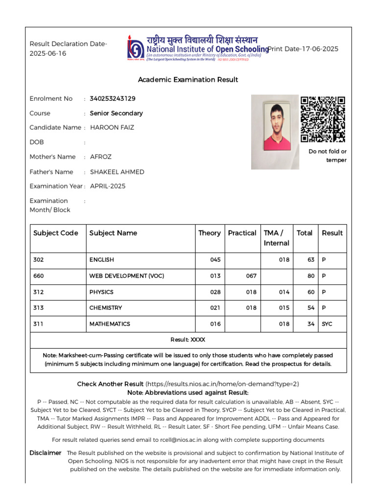 Haroon Result | PDF
