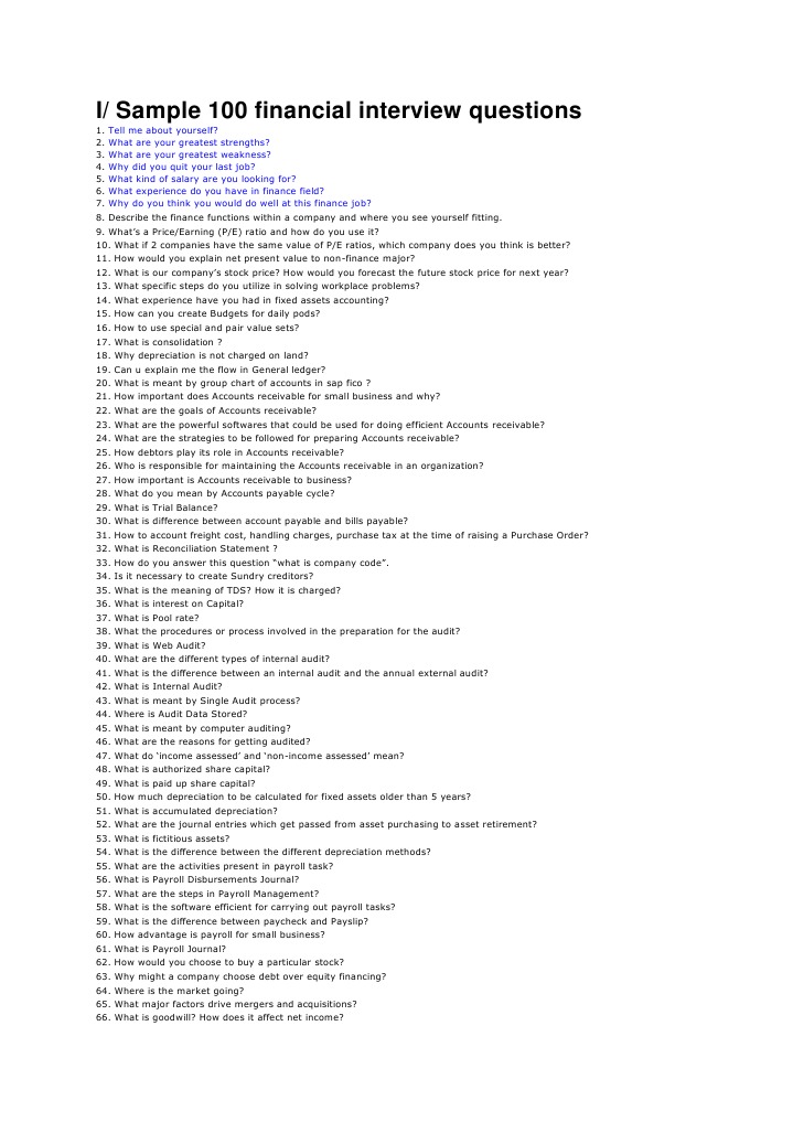 I/ Sample 100 Financial Interview Questions | PDF | Mergers And ...