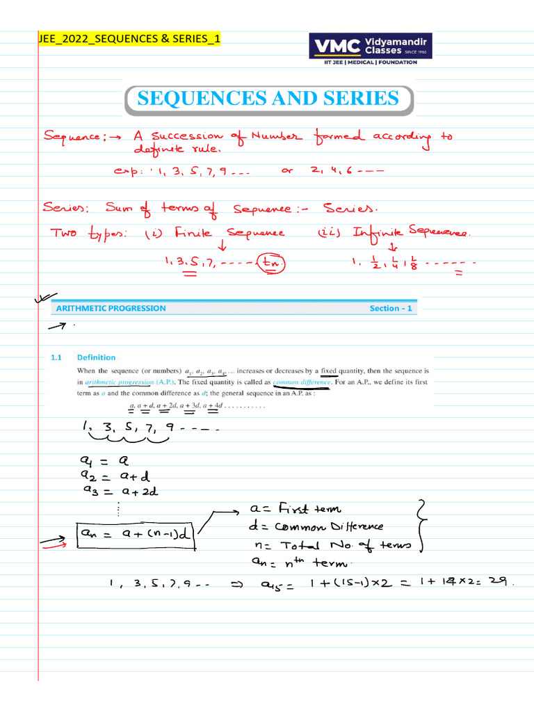 Sequence and Series Live Class-1 Teacher Notes | PDF