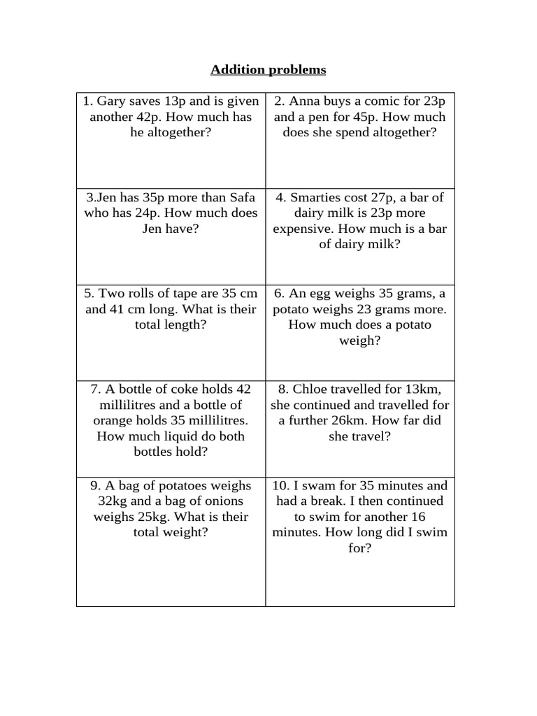 DC Add Sub Word Problems | PDF | Chess Openings | Chess
