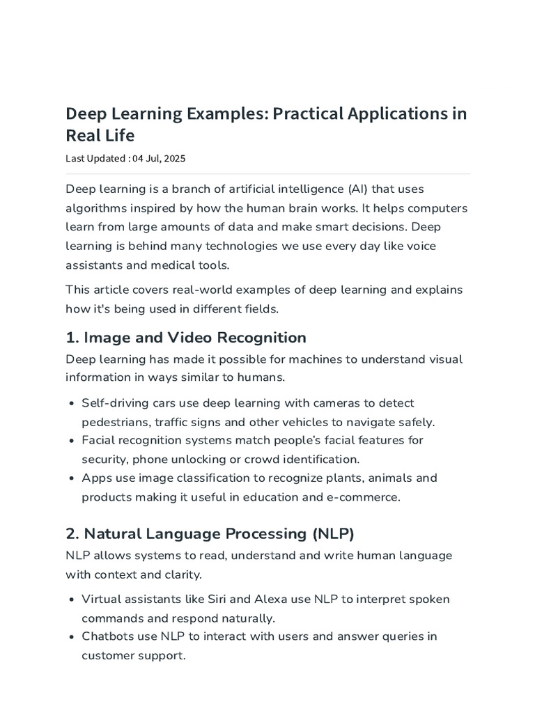 4. Deep Learning Examples_ Practical Applications in Real Life | PDF ...