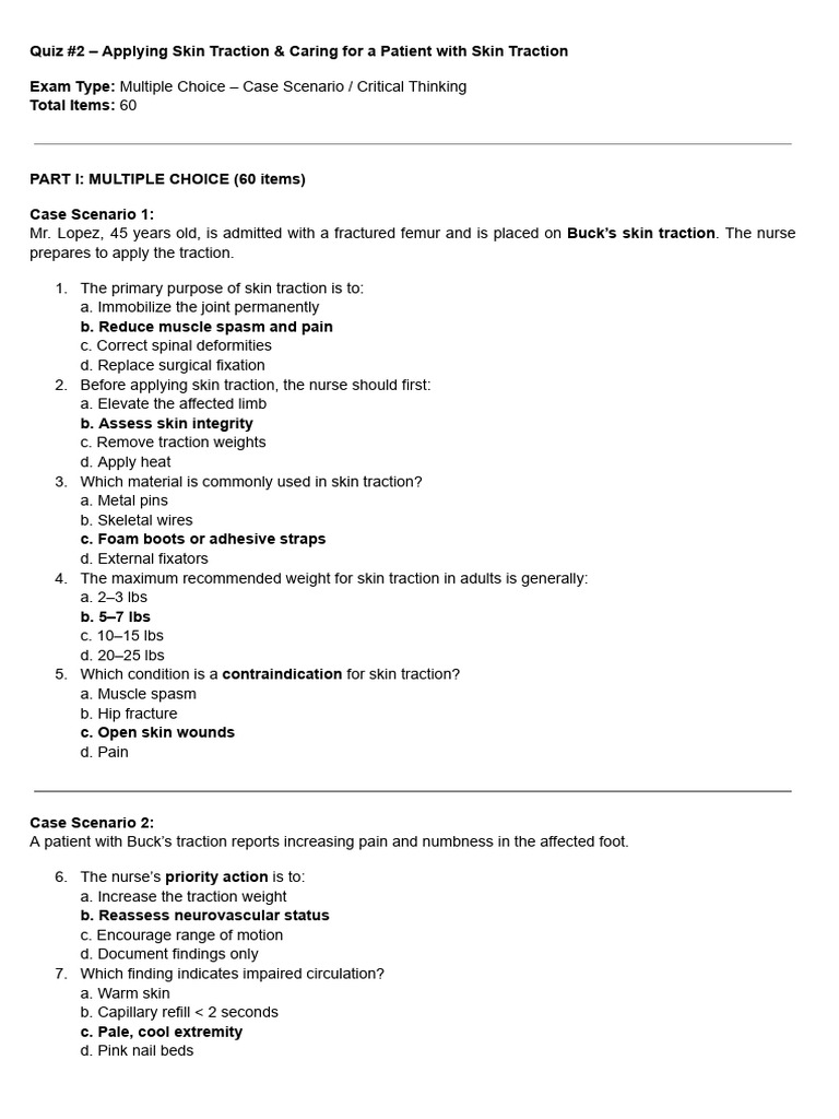SAMPLE Quiz #2 - Applying Skin Traction & Caring For A Patient With ...