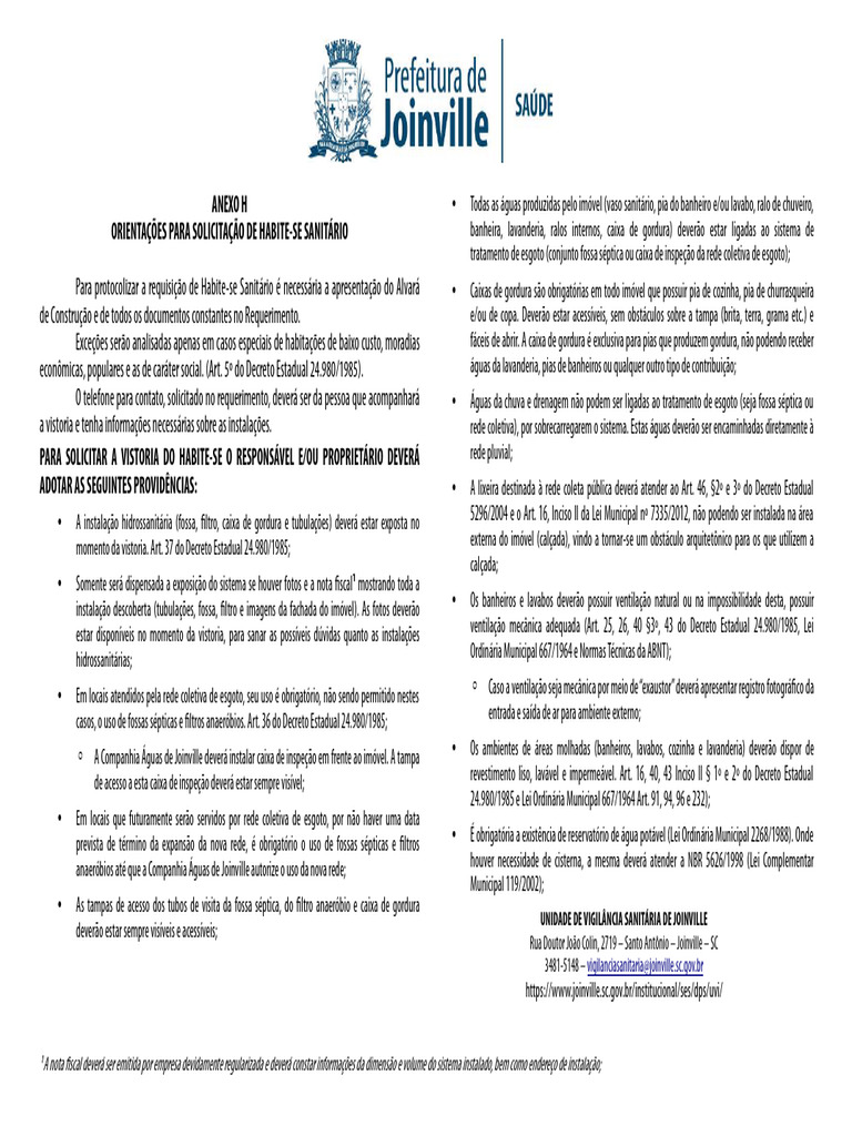 Anexo H Orientacoes para Solicitacao de Habite Se Sanitario | PDF ...