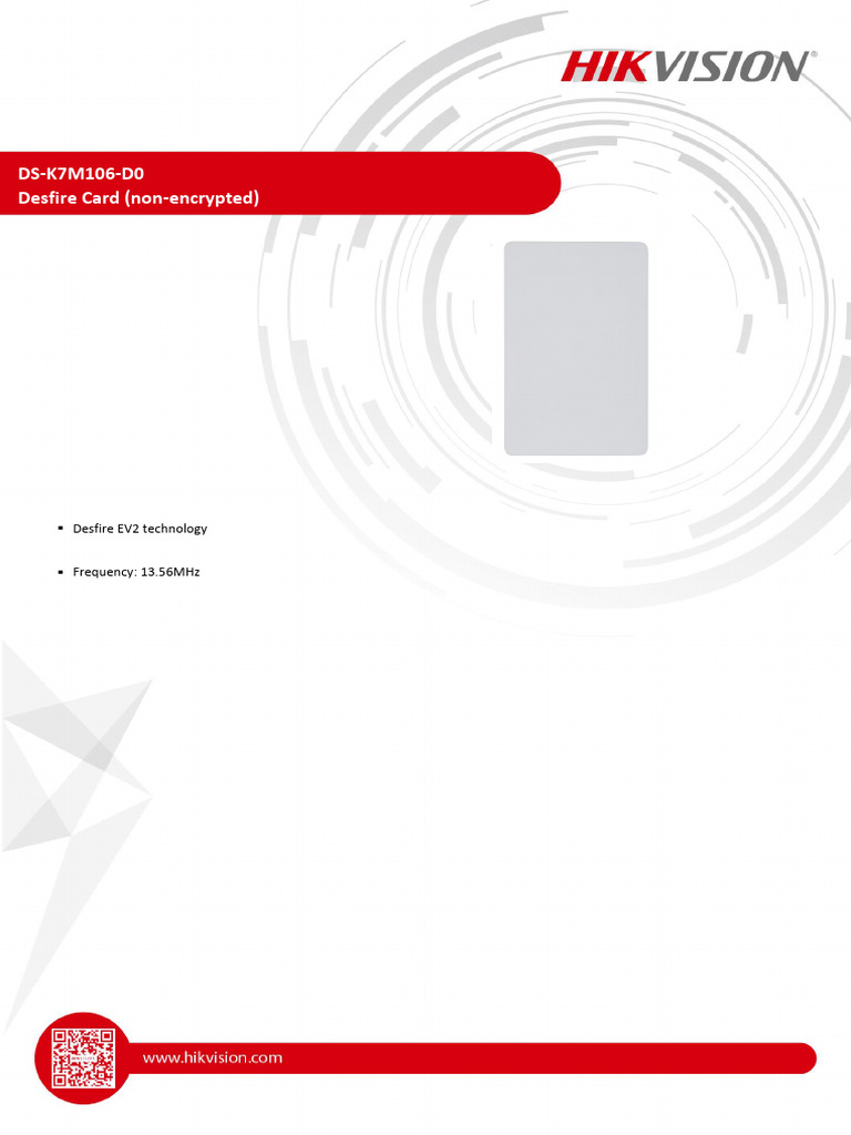 DS-K7M106-D0 Desfire Card (Non-Encrypted) | PDF