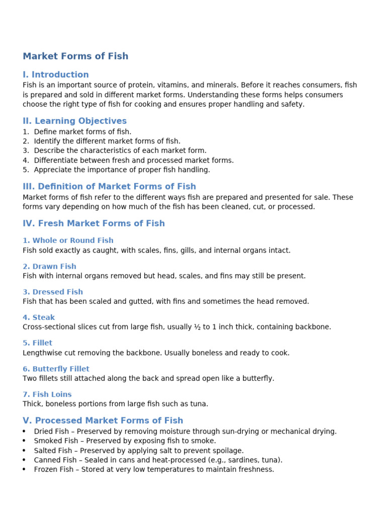Learning Module Market Forms of Fish | PDF