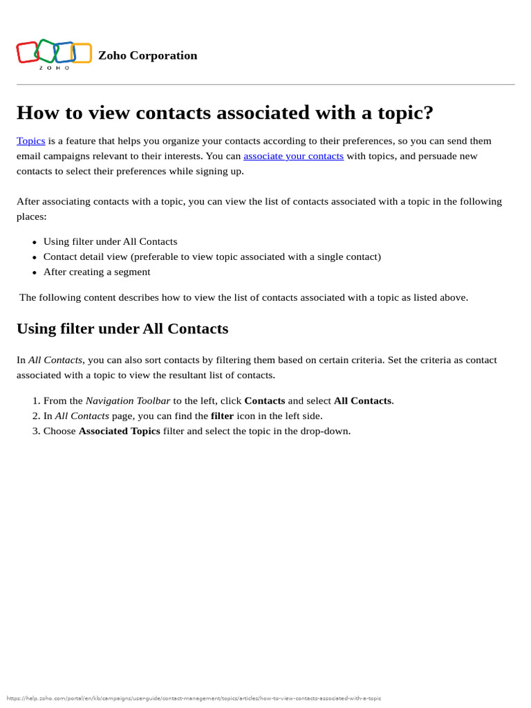 How To View Contacts Associated With A Topic | PDF